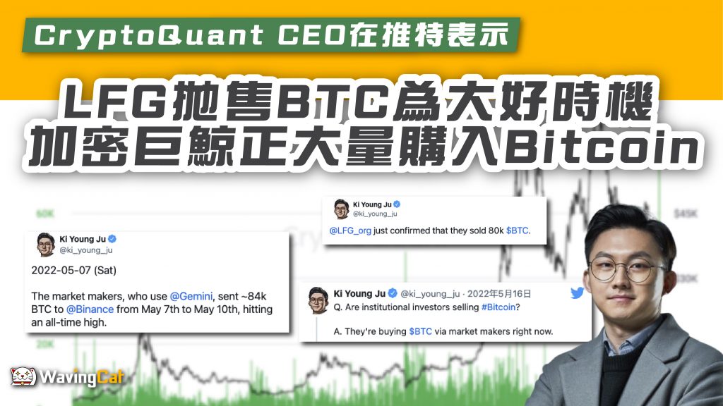 【CryptoQuant CEO在推特表示 LFG拋售BTC為大好時機 加密巨鯨正大量購入Bitcoin】 - WavingCat 招財貓